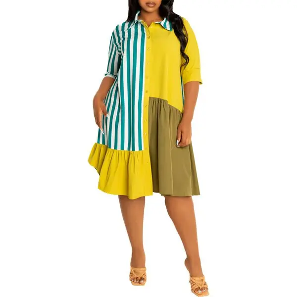 BUXOM COUTURE Mixed Print Shirtdress