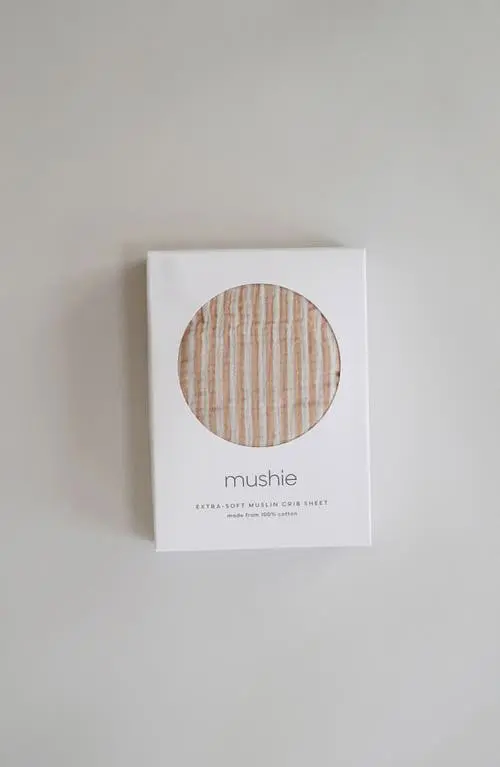 MUSHIE Extrasoft Cotton Muslin Crib Sheet - Natural Stripe