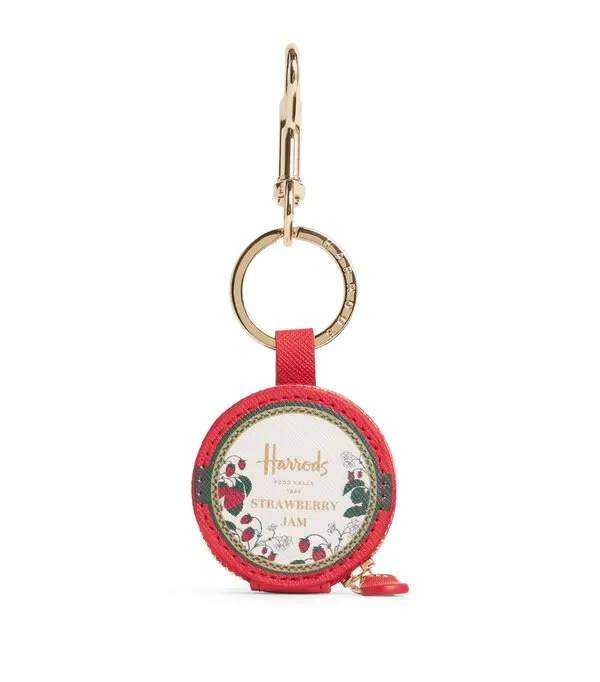 Harrods Leather Strawberry Jam Pot Keyring - Red