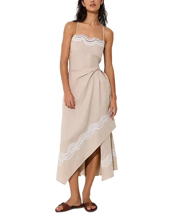 REISS Arla Lace Trim Linen Dress - Neutral