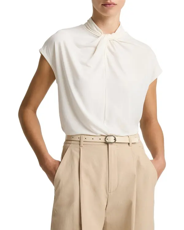 Vince Twist Neck Cap Sleeve Top - Bone