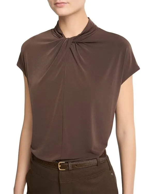 Vince Twist Neck Cap Sleeve Top - Dark Bark