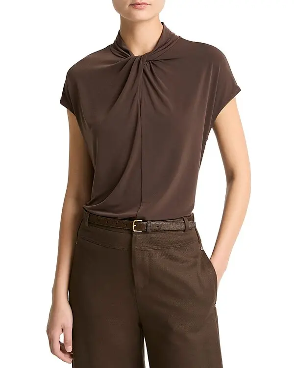 Vince Twist Neck Cap Sleeve Top - Dark Bark