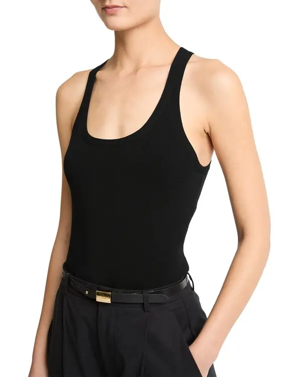 Vince Stretch Scoop Neck Tank Top - Black