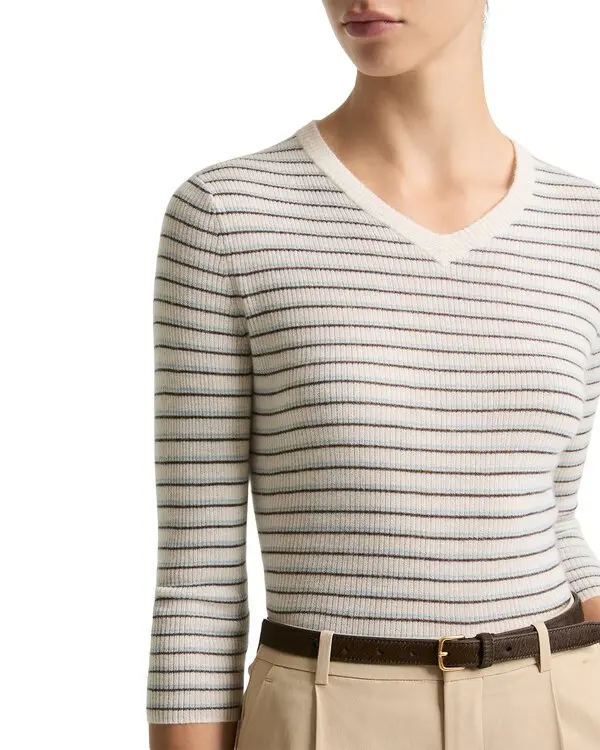 Vince Striped High V-neck Top