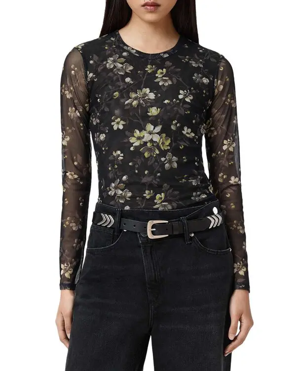 ALLSAINTS Ellie Mesh Top - Vine Black
