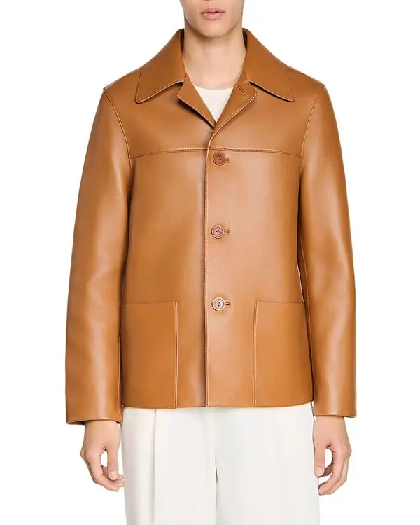 Sandro Philip Lambskin Leather Jacket - Camel