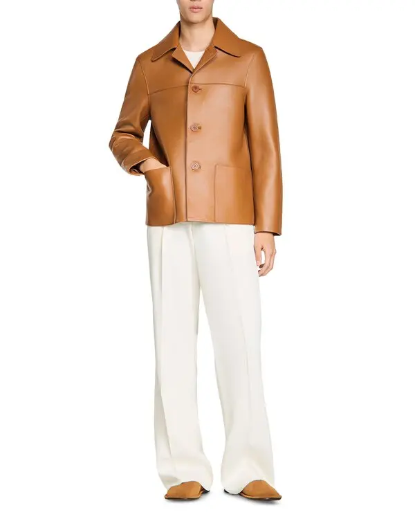 Sandro Philip Lambskin Leather Jacket - Camel