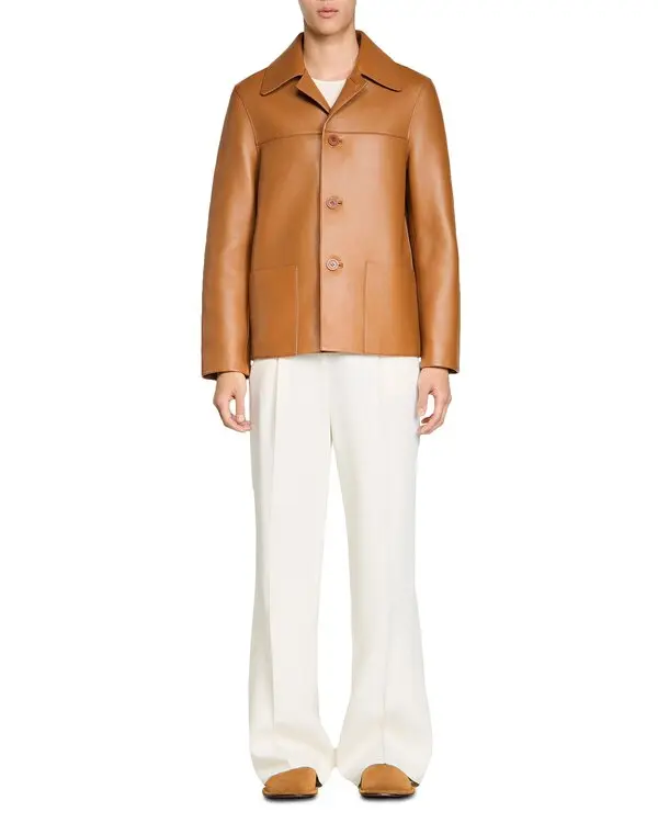 Sandro Philip Lambskin Leather Jacket - Camel