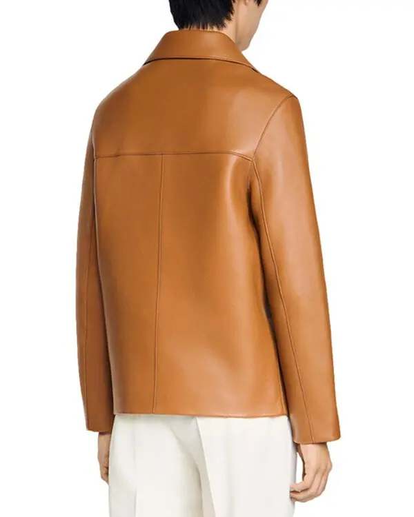 Sandro Philip Lambskin Leather Jacket - Camel
