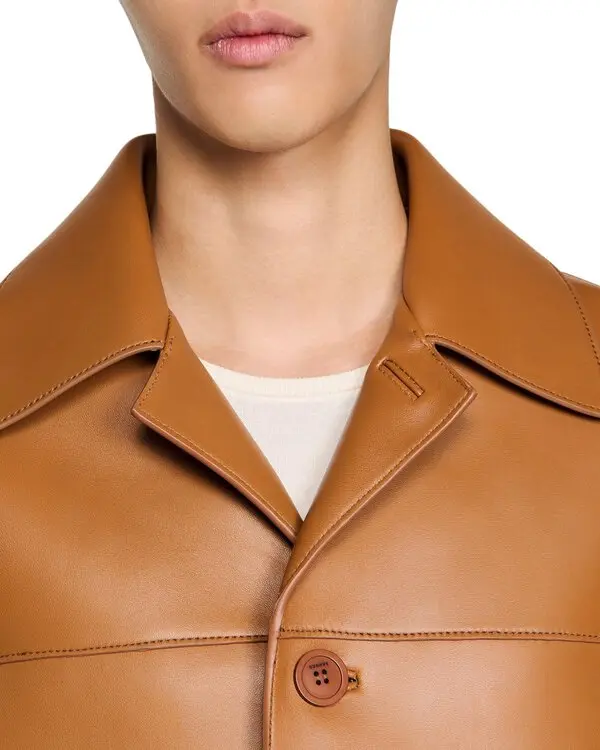 Sandro Philip Lambskin Leather Jacket - Camel