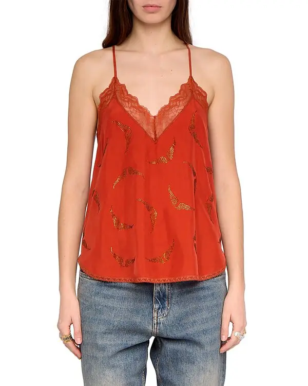 Zadig&Voltaire Christy Silk Camisole With Wing Embellishments - Spice