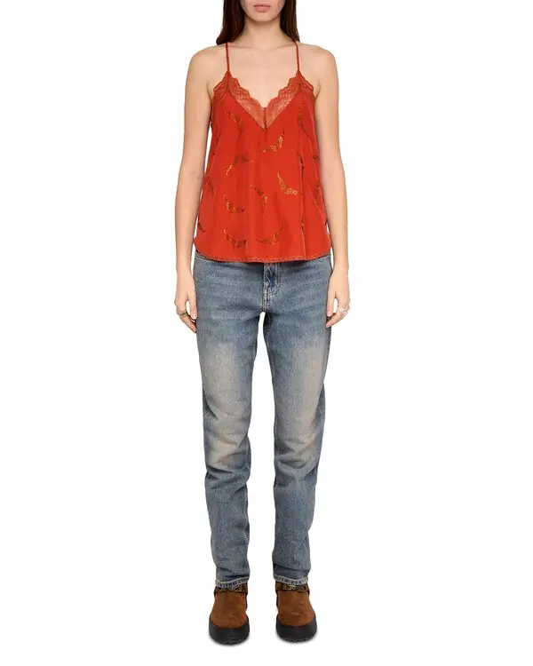 Zadig&Voltaire Christy Silk Camisole With Wing Embellishments - Spice