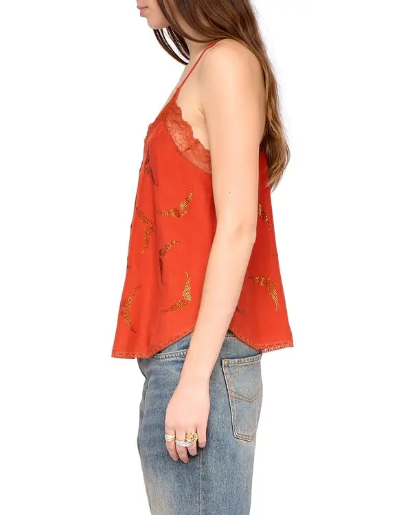 Zadig&Voltaire Christy Silk Camisole With Wing Embellishments - Spice