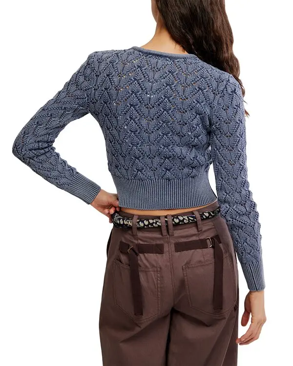 Free People Pointelle Knit Cardigan - Navy