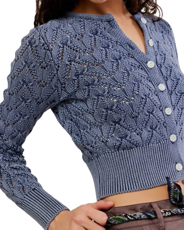Free People Pointelle Knit Cardigan - Navy