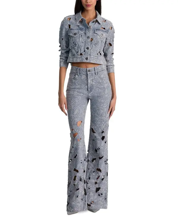 Alice + Olivia Embroidered Denim Cropped Jacket - Rockstar Blue