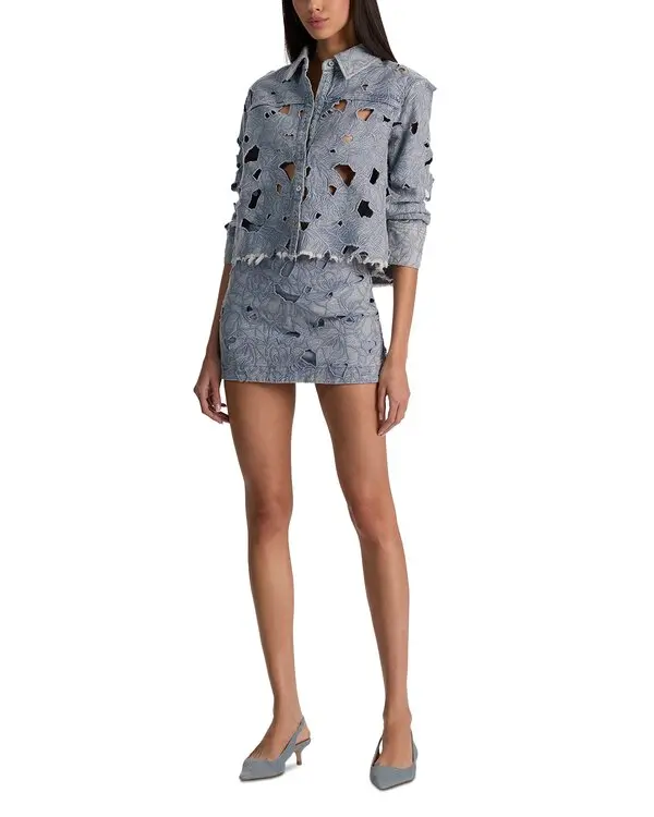 Alice + Olivia Embroidered Denim Cropped Jacket - Rockstar Blue