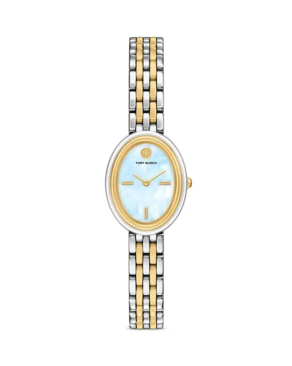 Tory Burch Oval Watch, 22mm X 28mm - Two Tone/mother Of Pearl