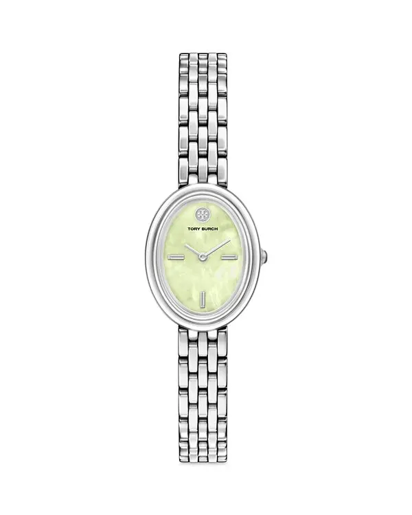Tory Burch Oval Watch, 22mm X 28mm - Silver/mother Of Pearl