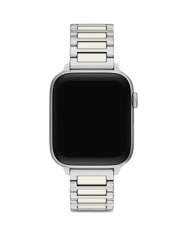 Tory Burch Kira Square Stainless Steel And Silicone Apple Watch Band - Silver/ivory