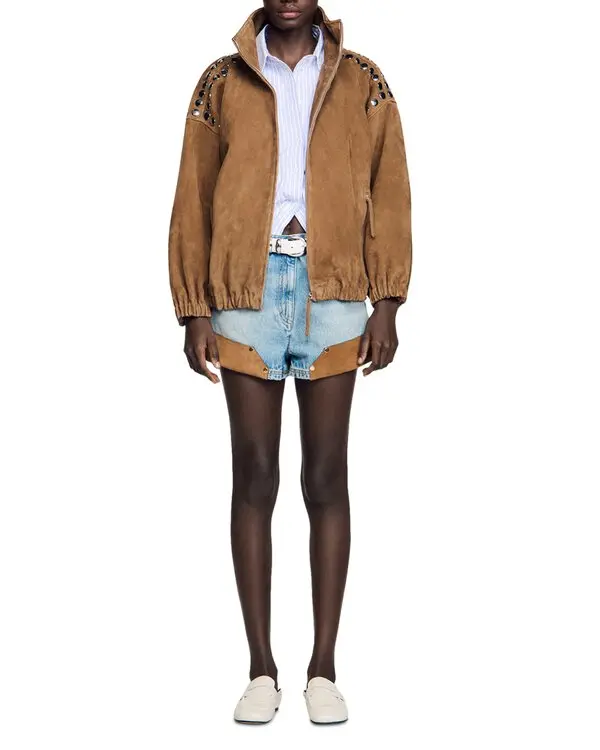Sandro Studded Suede Jacket