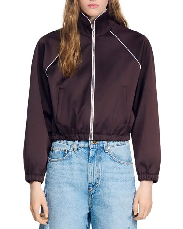 Sandro Cropped Zip-up Jacket - Brown