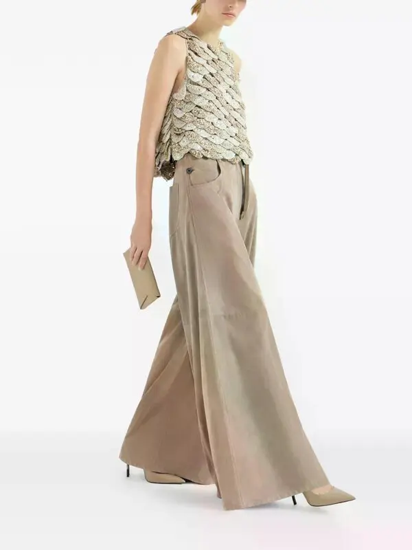 Brunello Cucinelli Suede Monili-detail Trousers - Neutrals