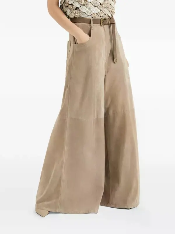 Brunello Cucinelli Suede Monili-detail Trousers - Neutrals