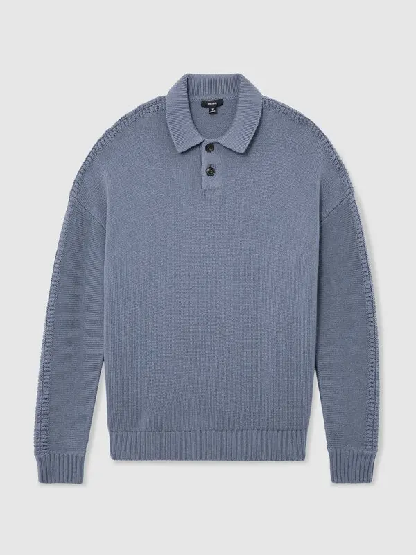 REISS Elm Wool-blend Polo Jumper - Airforce Blue