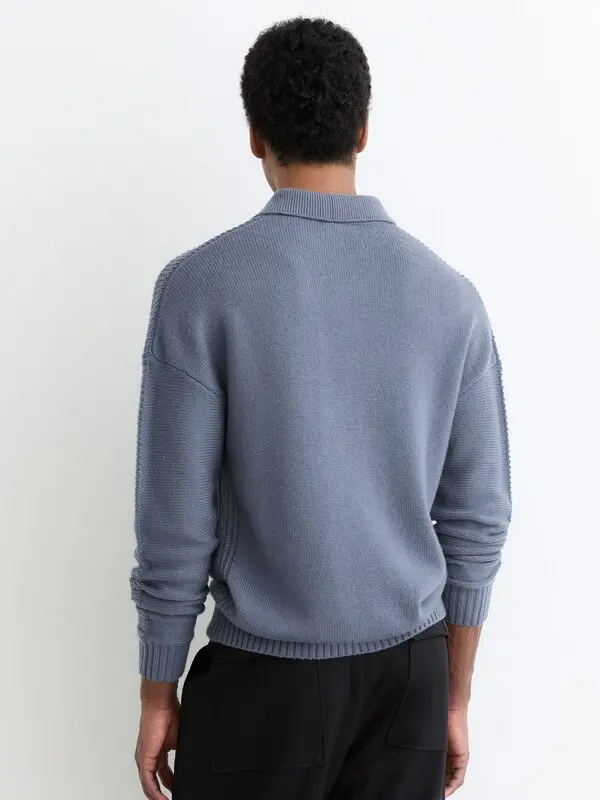 REISS Elm Wool-blend Polo Jumper - Airforce Blue