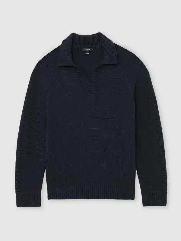 REISS Longford Wool-blend Open-collar Jumper - Navy