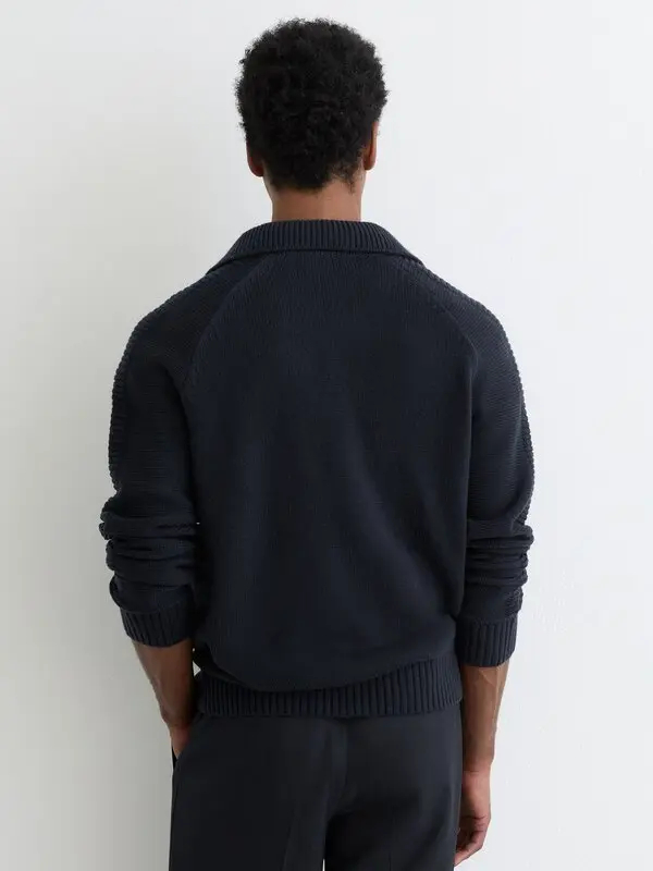 REISS Longford Wool-blend Open-collar Jumper - Navy