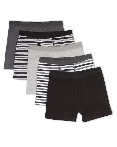MEMOI Pairs Solids And Stripes Multi Boxer Briefs - Gray Multi