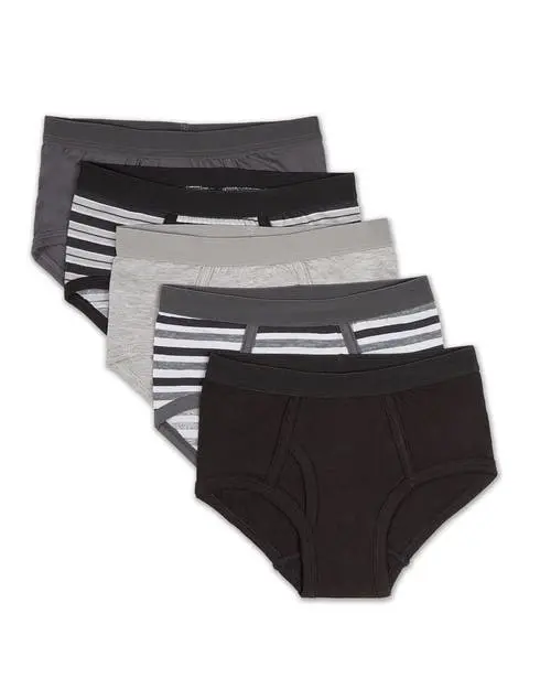 MEMOI Pair Solids & Stripes Cotton Rich Briefs - Gray Multi