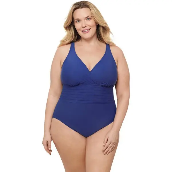 AQUA GREEN V-neck Full Coverage One-piece Swimsuit - Cerulean