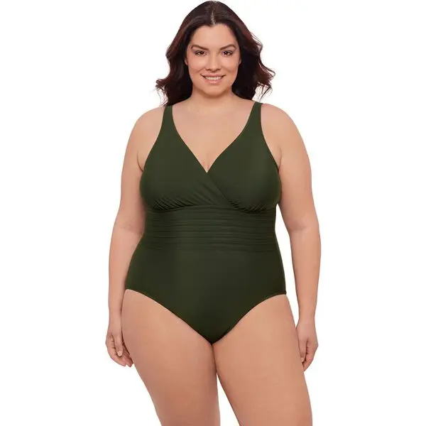 AQUA GREEN V-neck Full Coverage One-piece Swimsuit - Malachite
