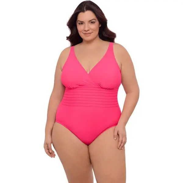 AQUA GREEN V-neck Full Coverage One-piece Swimsuit - Rose Quartz