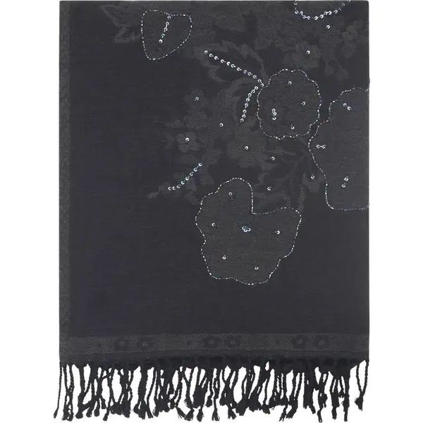 Gerard Darel Rosetta Sequin Embroidered Floral Scarf - Black