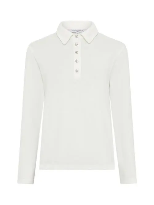 Gerard Darel Hania Rhinestone Button Polo Shirt