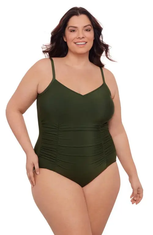 AQUA GREEN Princess Seam V-neck One-piece Swimsuit - Malachite