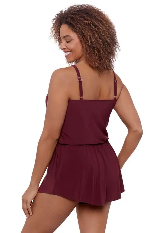 AQUA GREEN Keyhole Blouson Swimsuit Romper - Currant