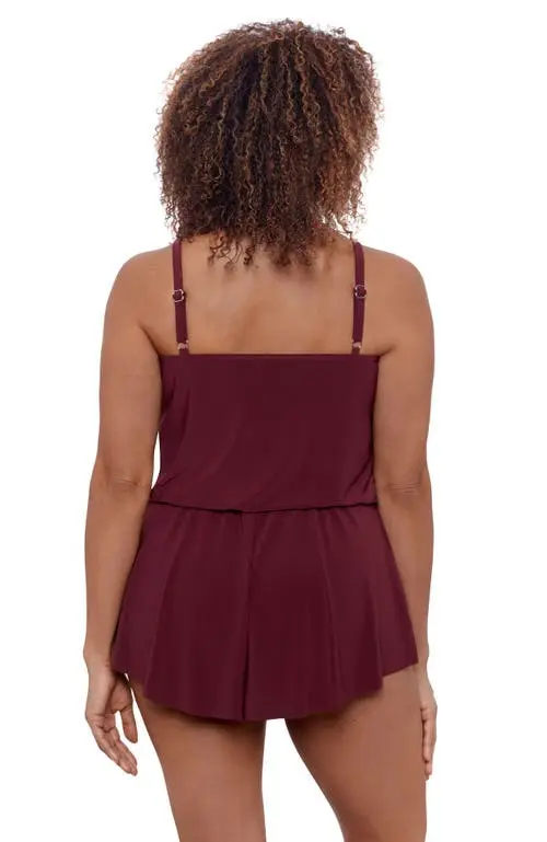 AQUA GREEN Keyhole Blouson Swimsuit Romper - Currant