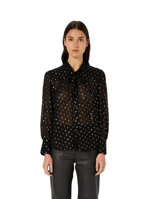 Gerard Darel Andree Sheer Metallic Polka Dot Blouse