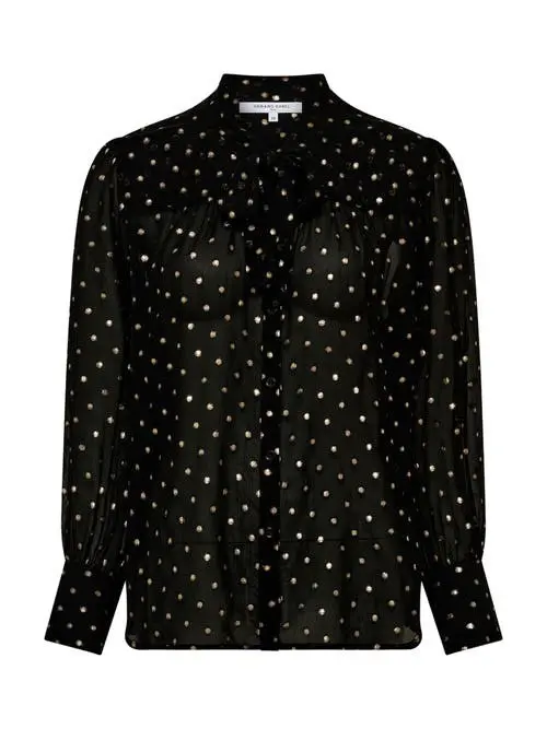 Gerard Darel Andree Sheer Metallic Polka Dot Blouse