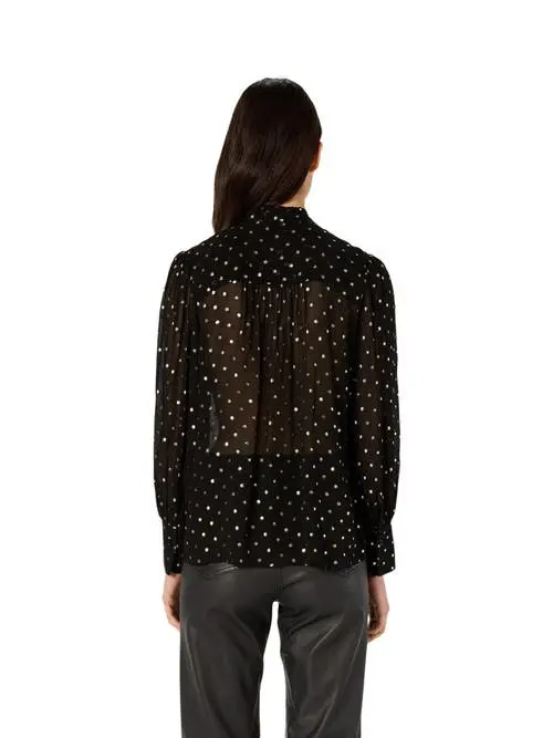 Gerard Darel Andree Sheer Metallic Polka Dot Blouse