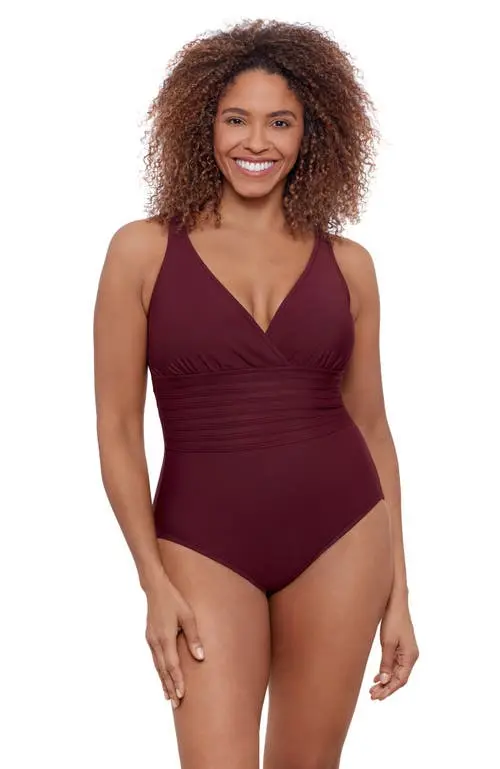 AQUA GREEN Full Coverage Surplice V-neck One-piece Swimsuit With Trim - Currant
