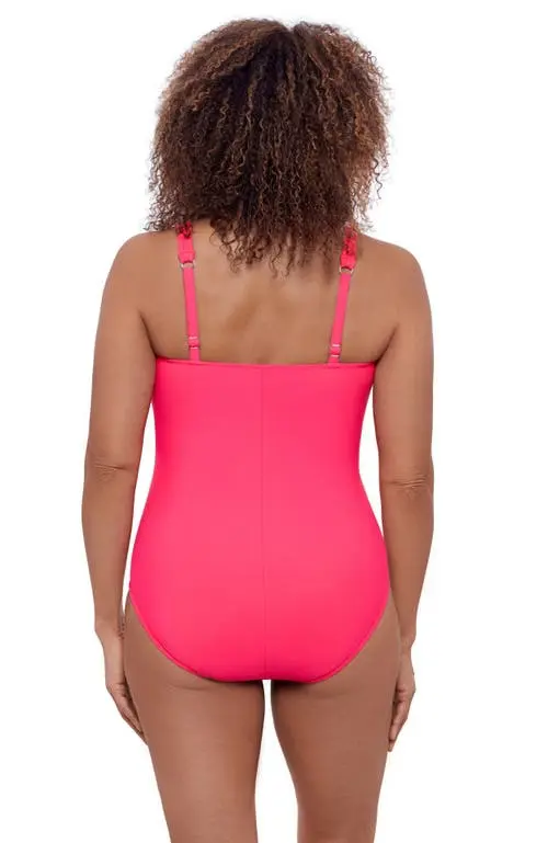 AQUA GREEN Full Coverage Surplice V-neck One-piece Swimsuit With Trim - Rose Quartz
