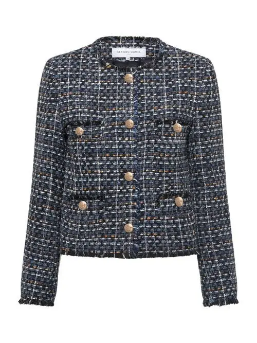 Gerard Darel Naya Cropped Tweed Bouclé Jacket With Metallic Lurex