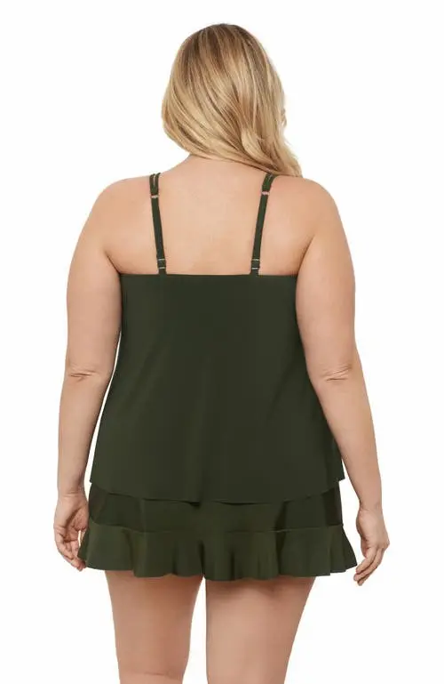 AQUA GREEN Keyhole High Neck Tankini Swimsuit Top - Malachite